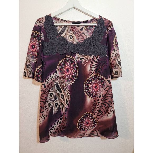 Avenue | Tops | Avenue Sheer Embroidered Blouse Size 416 Boho ...